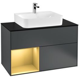 Villeroy & Boch Villeroy und Boch Finion Waschtischunterschrank G112HFHG 100cm, Abdeckplatte black matt, Emotion, Regal links Gold matt, Midnight Blue Matt Lacquer