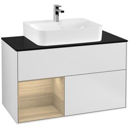 Villeroy & Boch Villeroy und Boch Finion Waschtischunterschrank G112PCMT 100cm, Abdeckplatte black matt, Emotion, Regal links Oak Veneer, White matt lacquer