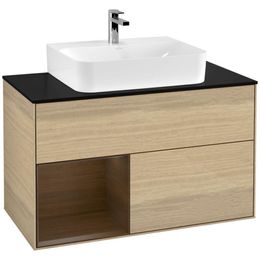 Villeroy & Boch Villeroy und Boch Finion Waschtischunterschrank G112GNPC 100cm, Abdeckplatte black matt, Emotion, Regal links Walnut veneer, Oak Veneer
