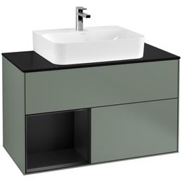 Villeroy & Boch Villeroy und Boch Finion Waschtischunterschrank G112PDGM 100cm, Abdeckplatte black matt, Emotion, Regal links Black matt lacquer, Olive Matt Lacquer