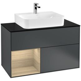 Villeroy & Boch Villeroy und Boch Finion Waschtischunterschrank G112PCHG 100cm, Abdeckplatte black matt, Emotion, Regal links Oak Veneer, Midnight Blue Matt Lacquer
