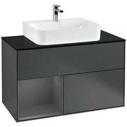 Villeroy & Boch Villeroy und Boch Finion Waschtischunterschrank F112GKHG 100cm, Abdeckplatte white matt, Regal links Anthracite matt, Midnight Blue Matt Lacquer
