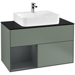 Villeroy & Boch Villeroy und Boch Finion Waschtischunterschrank F112HGGM 100cm, Abdeckplatte white matt, Regal links Midnight Blue Matt Lacquer, Olive Matt Lacquer