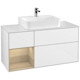 Villeroy & Boch Villeroy und Boch Finion Waschtischunterschrank G161PCGF 120cm, Abdeckplatte white matt, Emotion, Regal links Oak Veneer, Glossy white lacquer