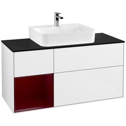 Villeroy & Boch Villeroy und Boch Finion Waschtischunterschrank G162HBGF 120cm, Abdeckplatte black matt, Emotion, Regal links Peony, Glossy white lacquer