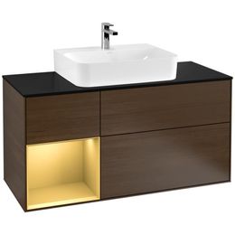Villeroy & Boch Villeroy und Boch Finion Waschtischunterschrank G162HFGN 120cm, Abdeckplatte black matt, Emotion, Regal links Gold matt, Walnut veneer