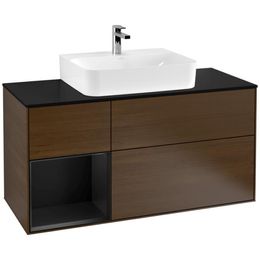 Villeroy & Boch Villeroy und Boch Finion Waschtischunterschrank G162PDGN 120cm, Abdeckplatte black matt, Emotion, Regal links Black matt lacquer, Walnut veneer