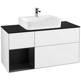 Villeroy & Boch Villeroy und Boch Finion Waschtischunterschrank G162PDGF 120cm, Abdeckplatte black matt, Emotion, Regal links Black matt lacquer, Glossy white lacquer
