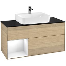 Villeroy & Boch Villeroy und Boch Finion Waschtischunterschrank F162GFPC 120cm, Abdeckplatte black matt, Regal links Glossy white lacquer, Oak Veneer