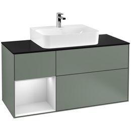 Villeroy & Boch Villeroy und Boch Finion Waschtischunterschrank F162MTGM 120cm, Abdeckplatte black matt, Regal links White matt lacquer, Olive Matt Lacquer