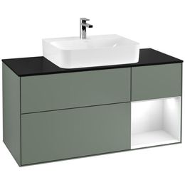 Villeroy & Boch Villeroy und Boch Finion Waschtischunterschrank F172GFGM 120cm, Abdeckplatte black matt, Regal rechts Glossy white lacquer, Olive Matt Lacquer