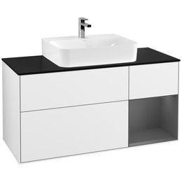 Villeroy & Boch Villeroy und Boch Finion Waschtischunterschrank F172GKGF 120cm, Abdeckplatte black matt, Regal rechts Anthracite matt, Glossy white lacquer