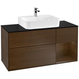 Villeroy & Boch Villeroy und Boch Finion Waschtischunterschrank F172GNGN 120cm, Abdeckplatte black matt, Regal rechts Walnut veneer, Walnut veneer