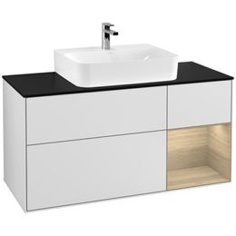 Villeroy & Boch Villeroy und Boch Finion Waschtischunterschrank F172PCMT 120cm, Abdeckplatte black matt, Regal rechts Oak Veneer, White matt lacquer