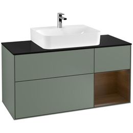 Villeroy & Boch Villeroy und Boch Finion Waschtischunterschrank F172GNGM 120cm, Abdeckplatte black matt, Regal rechts Walnut veneer, Olive Matt Lacquer