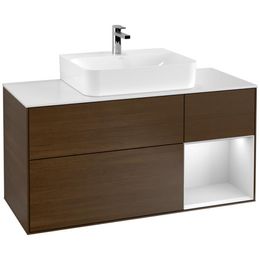 Villeroy & Boch Villeroy und Boch Finion Waschtischunterschrank F171MTGN 120cm, Abdeckplatte white matt, Regal rechts White matt lacquer, Walnut veneer