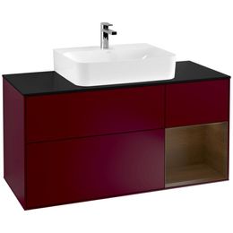 Villeroy & Boch Villeroy und Boch Finion Waschtischunterschrank G172GNHB 120cm, Abdeckplatte black matt, Emotion, Regal rechts Walnut veneer, Peony Matt