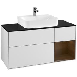 Villeroy & Boch Villeroy und Boch Finion Waschtischunterschrank G172GNMT 120cm, Abdeckplatte black matt, Emotion, Regal rechts Walnut veneer, White matt lacquer