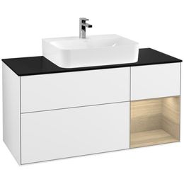 Villeroy & Boch Villeroy und Boch Finion Waschtischunterschrank G172PCGF 120cm, Abdeckplatte black matt, Emotion, Regal rechts Oak Veneer, Glossy white lacquer