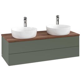 Villeroy & Boch Villeroy und Boch Antao Waschtisch-Unterschrank K24052HL 120x36x50cm, Hahnloch, Waschbeckenplattenfarbe warm walnut, leaf green matt lacquer