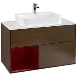 Villeroy & Boch Villeroy und Boch Finion Waschtischunterschrank G361HBGN 100cm, Abdeckplatte white matt, Emotion, Regal links Peony, Walnut veneer