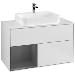 Villeroy & Boch Villeroy und Boch Finion Waschtischunterschrank G361GKMT 100cm, Abdeckplatte white matt, Emotion, Regal links Anthracite matt, White matt lacquer