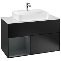 Villeroy & Boch Villeroy und Boch Finion Waschtischunterschrank G361HGPD 100cm, Abdeckplatte white matt, Emotion, Regal links Midnight Blue Matt Lacquer, Black matt lacquer