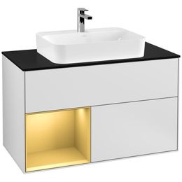 Villeroy & Boch Villeroy und Boch Finion Waschtischunterschrank F362HFMT 100cm, Abdeckplatte black matt, Regal links Gold matt, White matt lacquer