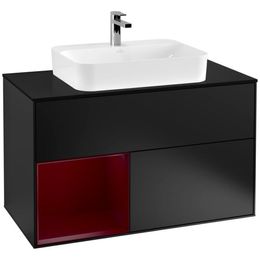 Villeroy & Boch Villeroy und Boch Finion Waschtischunterschrank F362HBPD 100cm, Abdeckplatte black matt, Regal links Peony, Black matt lacquer