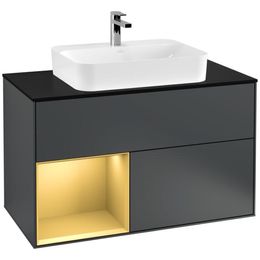 Villeroy & Boch Villeroy und Boch Finion Waschtischunterschrank F362HFHG 100cm, Abdeckplatte black matt, Regal links Gold matt, Midnight Blue Matt Lacquer