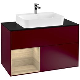Villeroy & Boch Villeroy und Boch Finion Waschtischunterschrank F362PCHB 100cm, Abdeckplatte black matt, Regal links Oak Veneer, Peony Matt