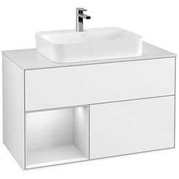 Villeroy & Boch Villeroy und Boch Finion Waschtischunterschrank F361MTGF 100cm, Abdeckplatte white matt, Regal links White matt lacquer, Glossy white lacquer
