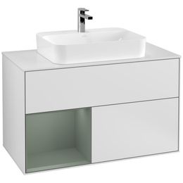 Villeroy & Boch Villeroy und Boch Finion Waschtischunterschrank F361GMMT 100cm, Abdeckplatte white matt, Regal links Olive Matt Lacquer, White matt lacquer
