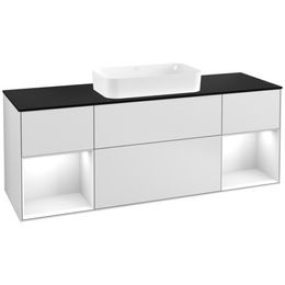 Villeroy & Boch Villeroy und Boch Finion Waschtischunterschrank G332GFMT 160cm, Abdeckplatte black matt, Emotion, Regale Glossy white lacquer, White matt lacquer