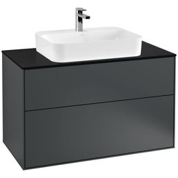 Villeroy & Boch Villeroy und Boch Finion Waschtischunterschrank F35200HG 100x60,3cm, Abdeckplatte black matt, Midnight Blue Matt Lacquer
