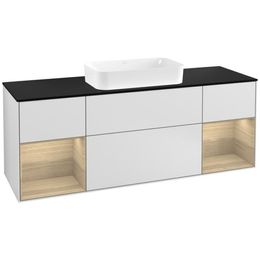 Villeroy & Boch Villeroy und Boch Finion Waschtischunterschrank G332PCMT 160cm, Abdeckplatte black matt, Emotion, Regale Oak Veneer, White matt lacquer