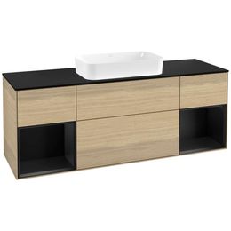 Villeroy & Boch Villeroy und Boch Finion Waschtischunterschrank G332PDPC 160cm, Abdeckplatte black matt, Emotion, Regale Black matt lacquer, Oak Veneer