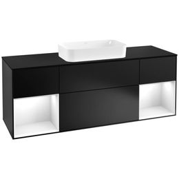 Villeroy & Boch Villeroy und Boch Finion Waschtischunterschrank F332GFPD 160x60,3cm, Abdeckplatte black matt, Regale Glossy white lacquer, Black matt lacquer