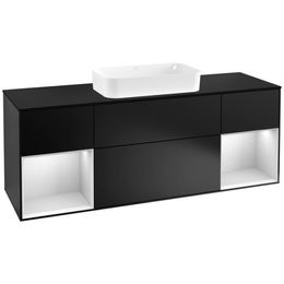 Villeroy & Boch Villeroy und Boch Finion Waschtischunterschrank F332MTPD 160x60,3cm, Abdeckplatte black matt, Regale White matt lacquer, Black matt lacquer