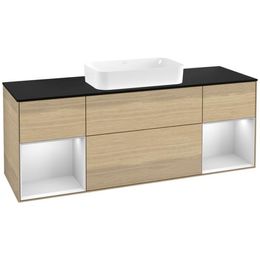 Villeroy & Boch Villeroy und Boch Finion Waschtischunterschrank F332MTPC 160x60,3cm, Abdeckplatte black matt, Regale White matt lacquer, Oak Veneer
