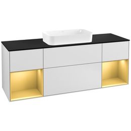 Villeroy & Boch Villeroy und Boch Finion Waschtischunterschrank F332HFMT 160x60,3cm, Abdeckplatte black matt, Regale Gold matt lacquer, White matt lacquer