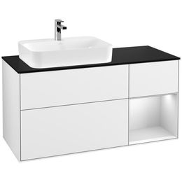 Villeroy & Boch Villeroy und Boch Finion Waschtischunterschrank G402MTGF 120cm, Abdeckplatte black matt, Emotion, Regal rechts White matt lacquer, Glossy white lacquer