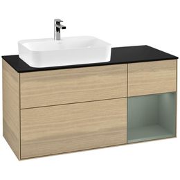 Villeroy & Boch Villeroy und Boch Finion Waschtischunterschrank G402GMPC 120cm, Abdeckplatte black matt, Emotion, Regal rechts Olive Matt Lacquer, Oak Veneer