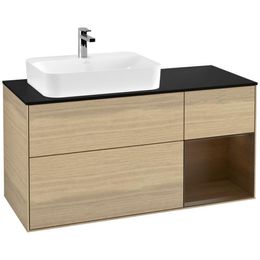 Villeroy & Boch Villeroy und Boch Finion Waschtischunterschrank G402GNPC 120cm, Abdeckplatte black matt, Emotion, Regal rechts Walnut veneer, Oak Veneer