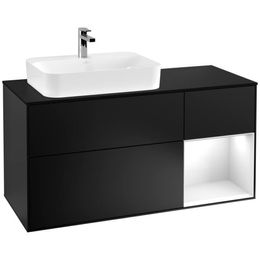 Villeroy & Boch Villeroy und Boch Finion Waschtischunterschrank F402GFPD 120cm, Abdeckplatte black matt, Regal rechts Glossy white lacquer, Black matt lacquer