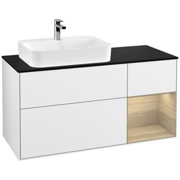 Villeroy & Boch Villeroy und Boch Finion Waschtischunterschrank G402PCGF 120cm, Abdeckplatte black matt, Emotion, Regal rechts Oak Veneer, Glossy white lacquer
