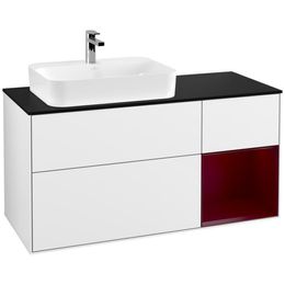 Villeroy & Boch Villeroy und Boch Finion Waschtischunterschrank F402HBGF 120cm, Abdeckplatte black matt, Regal rechts Peony, Glossy white lacquer