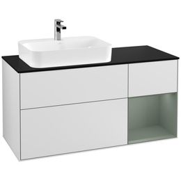 Villeroy & Boch Villeroy und Boch Finion Waschtischunterschrank F402GMMT 120cm, Abdeckplatte black matt, Regal rechts Olive Matt Lacquer, White matt lacquer