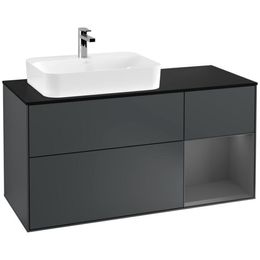 Villeroy & Boch Villeroy und Boch Finion Waschtischunterschrank F402GKHG 120cm, Abdeckplatte black matt, Regal rechts Anthracite matt, Midnight Blue Matt Lacquer