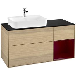 Villeroy & Boch Villeroy und Boch Finion Waschtischunterschrank F402HBPC 120cm, Abdeckplatte black matt, Regal rechts Peony, Oak Veneer